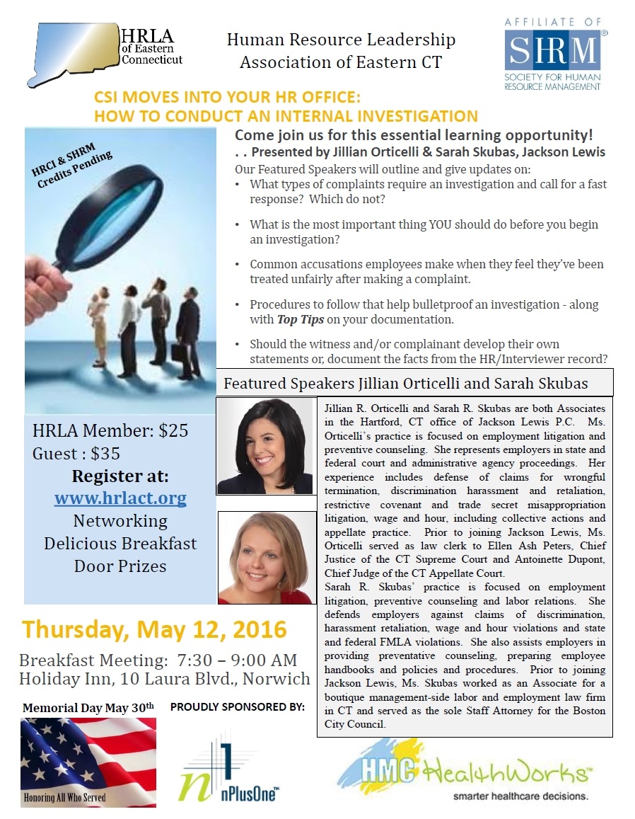 Human Resource Leadership Association of Eastern Connecticut CSI Moves ...