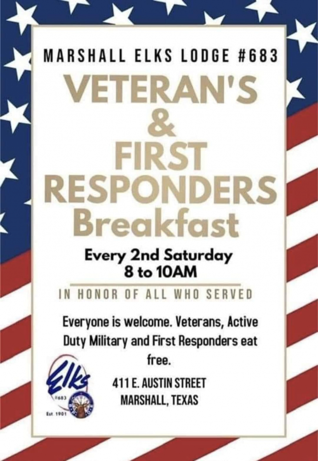 Veteran's & First Responders Breakfast - Marshall Elks Lodge - Greater ...