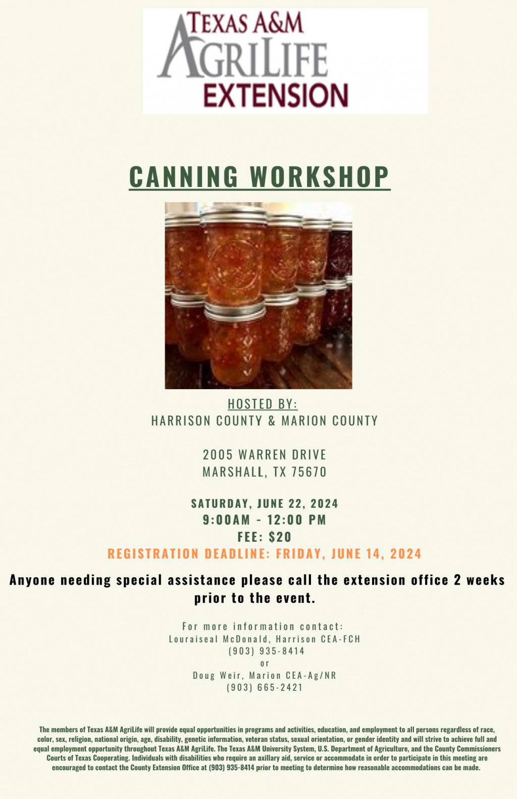 Canning Workshop - Greater Marshall Chamber of Commerce