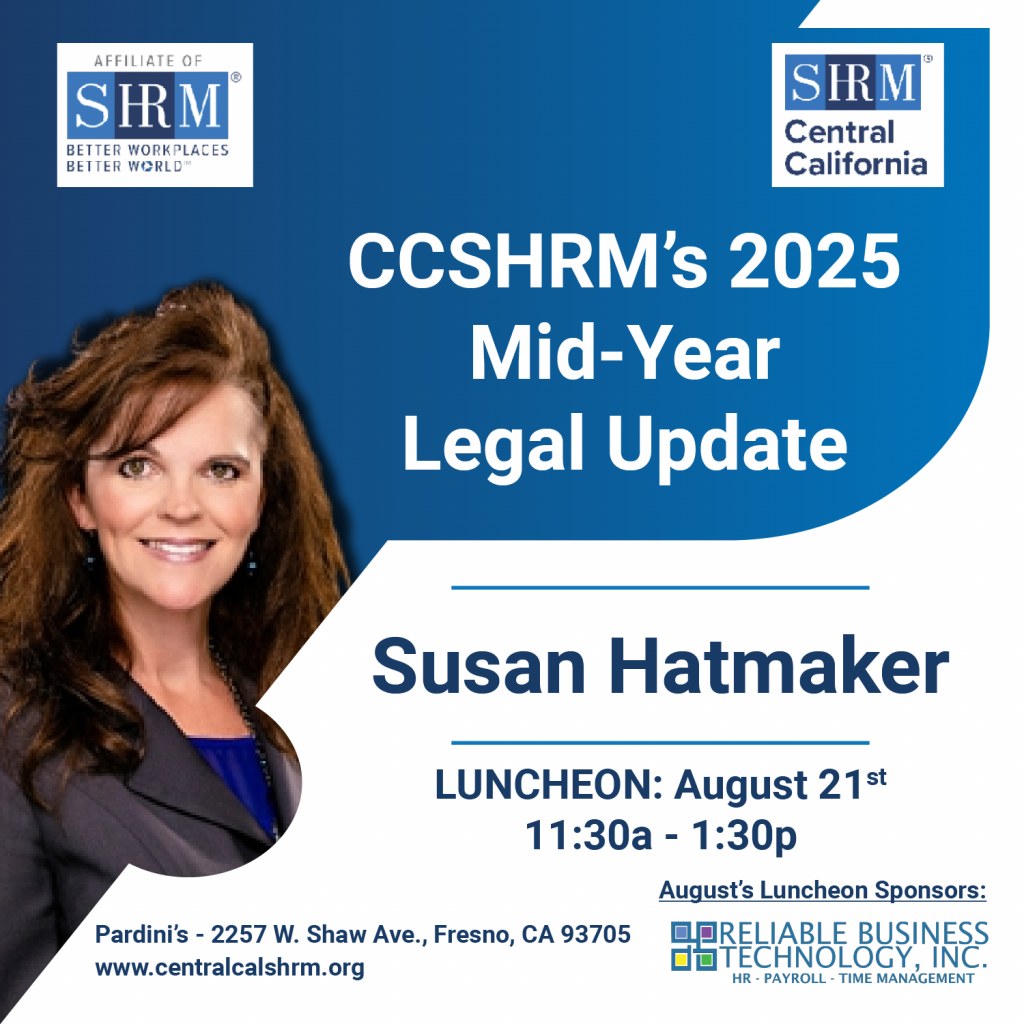 Image for CCSHRM Monthly Lunch MeetingTopic: Mid Year Legal ...
