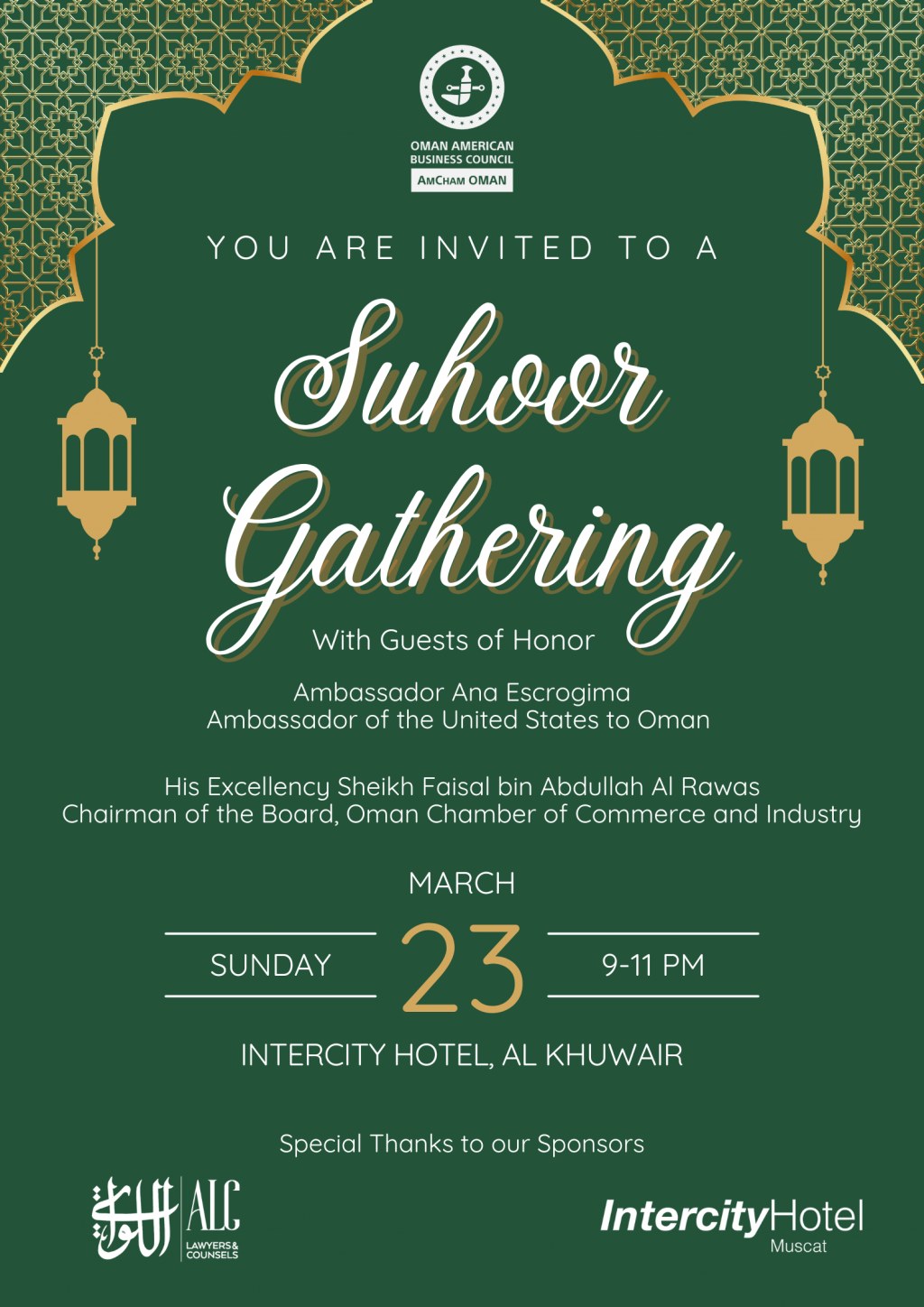 Image for OABC Suhoor Sponsored by ALC Lawyers & Counsels and Intercity Hotel