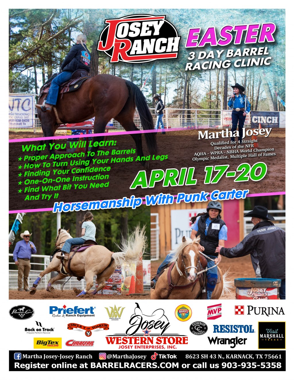 Josey Ranch Easter Barrel Racing Clinic - Greater Marshall Chamber of ...