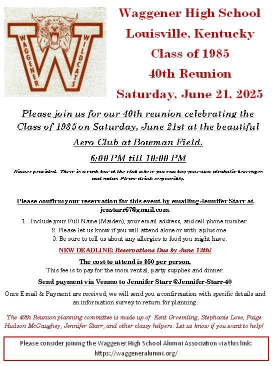 Class of 1985 – 40th Reunion – WHS Alumni Association